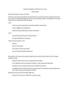 CM220 Comp ll, Unit 2 Discussion - Unit 2 Discussion Discussion Overview Topic 1: n this course ...