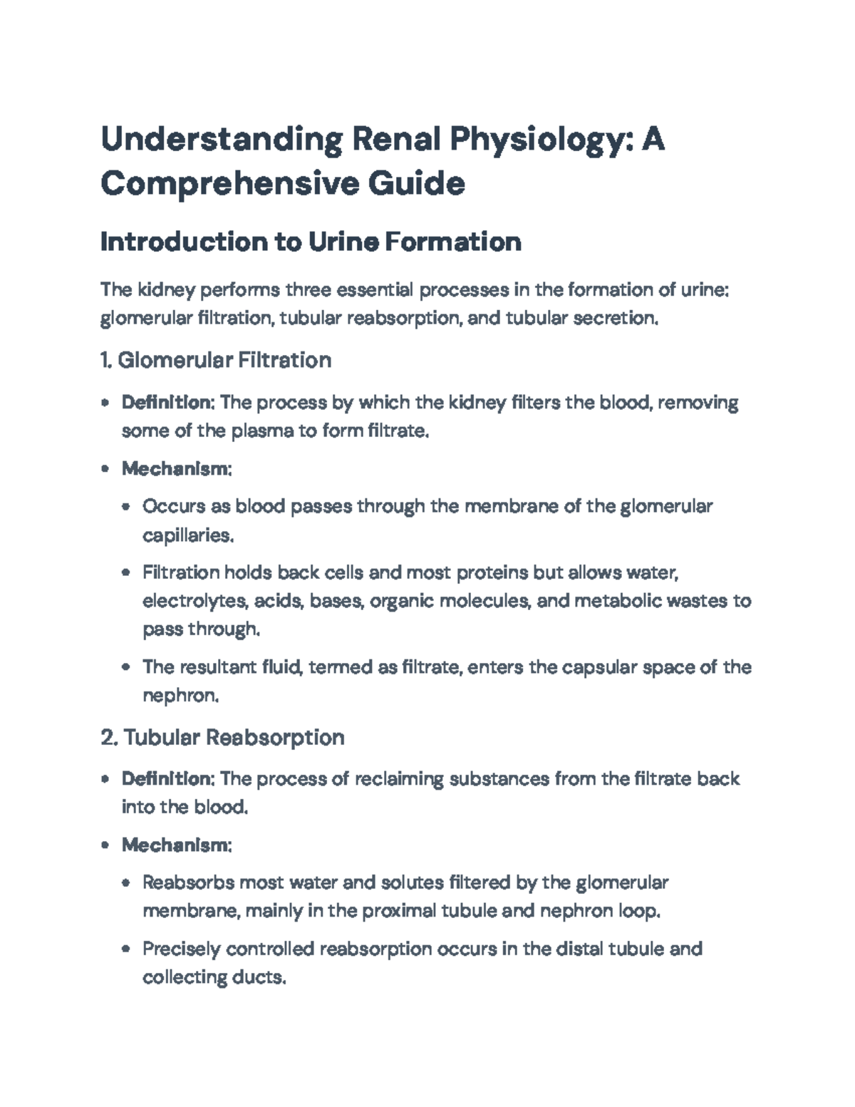 Renal Physiology (BIO 301): Urine Formation & GFR Regulation Guide ...