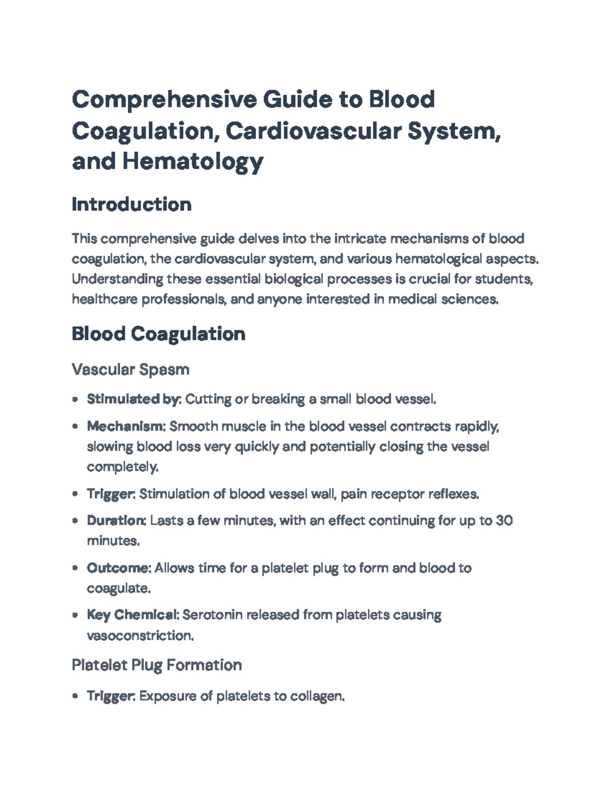 Comprehensive Study Guide: Blood Coagulation & Cardiovascular System ...