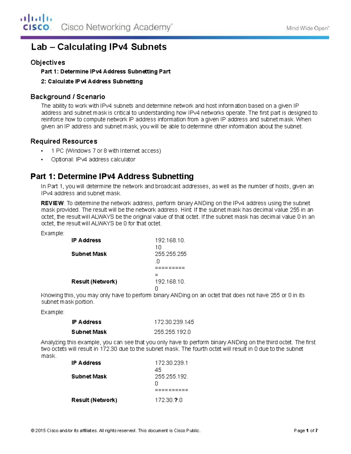 8.1.4.6 Lab - Mastering IPv4 Subnetting Calculations - Studeersnel