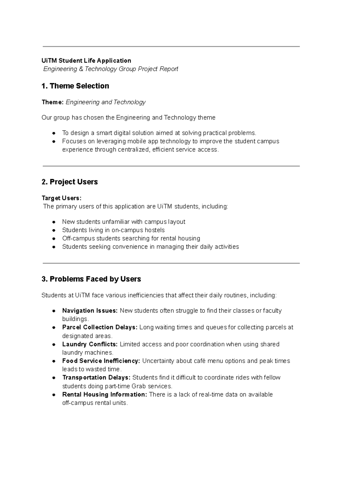 UiTM Engineering Tech Group Project Report: Student Life App ...