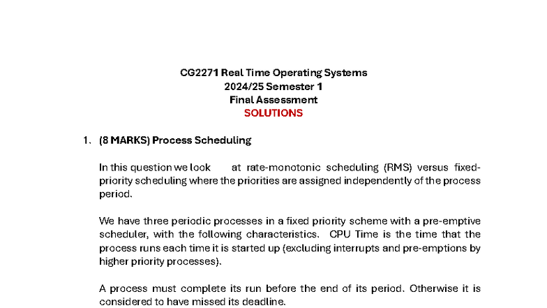 CG2271 Real Time Operating Systems Semester 1 Final Exam Solutions ...