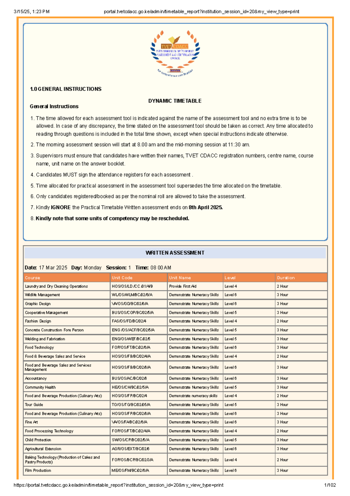 Updated Cdacc Timetable for Assessments - March 2025 - Studocu