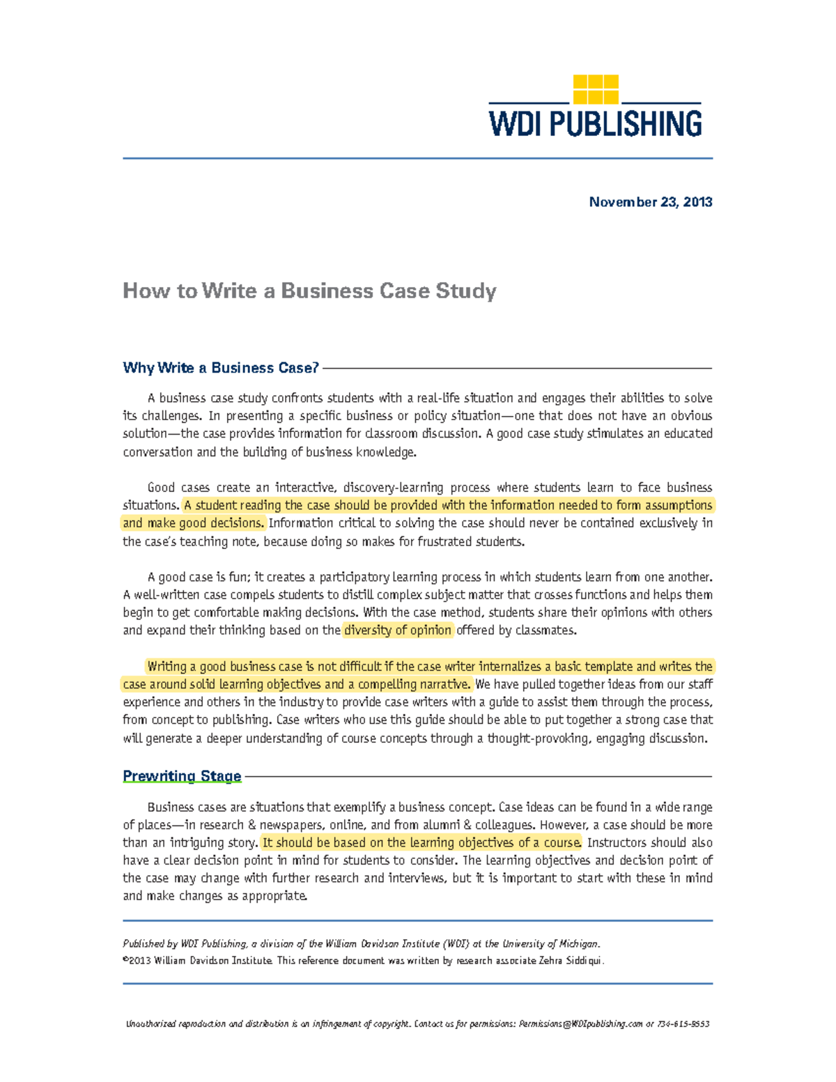 How to Write a Business Case Study: A Guide for WDI 2013 - Studocu