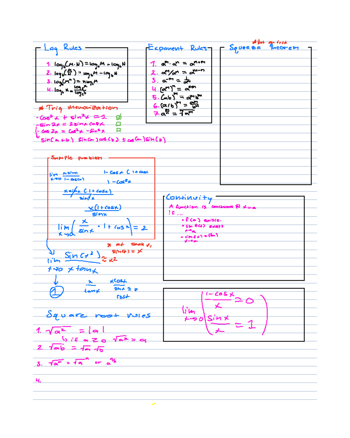 Math 101 Notes: Semester 1 on Derivatives and Continuity Analysis - Studocu