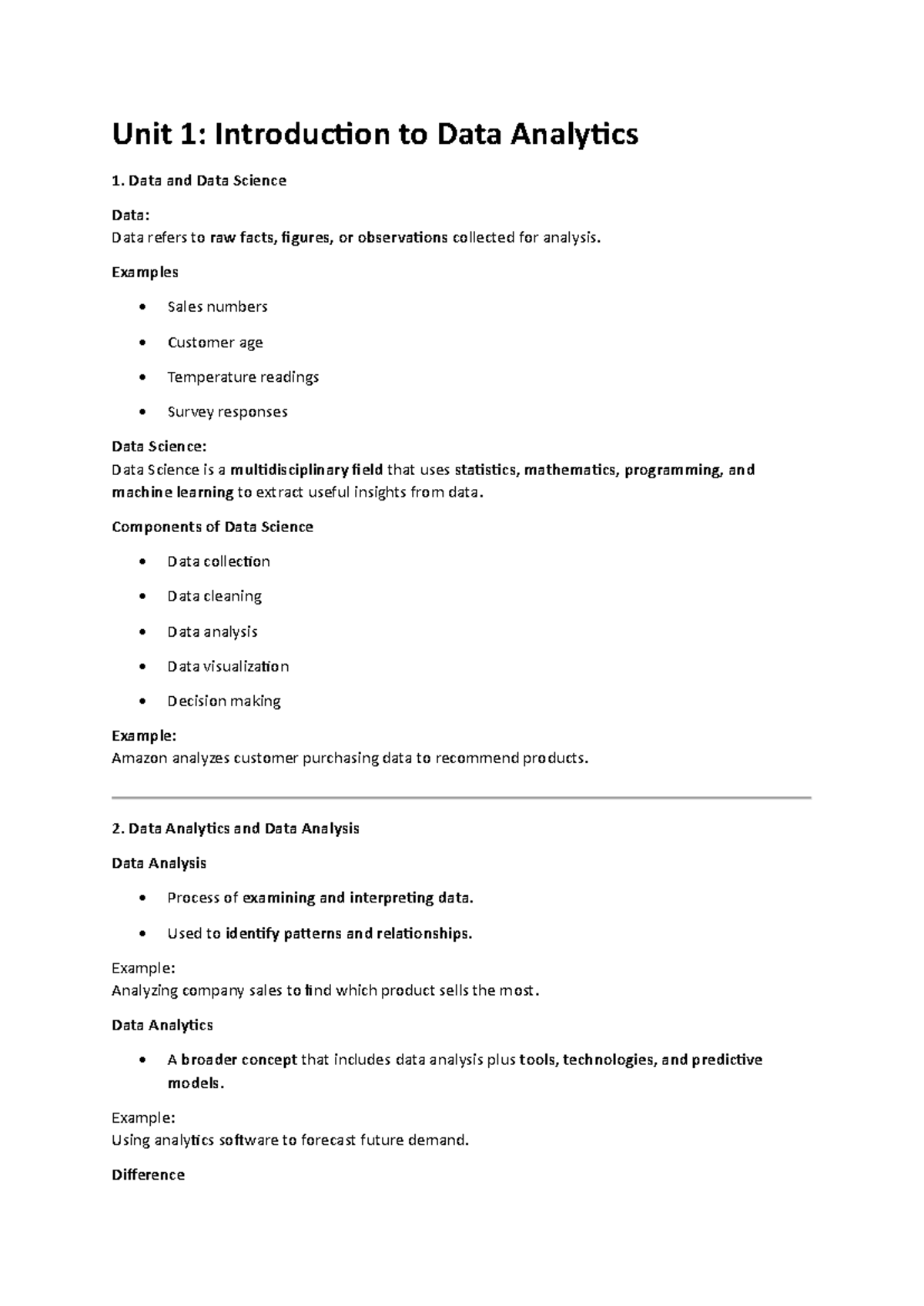 Unit 1: Intro to Data Analytics (BUS 101) - Key Concepts & Applications ...