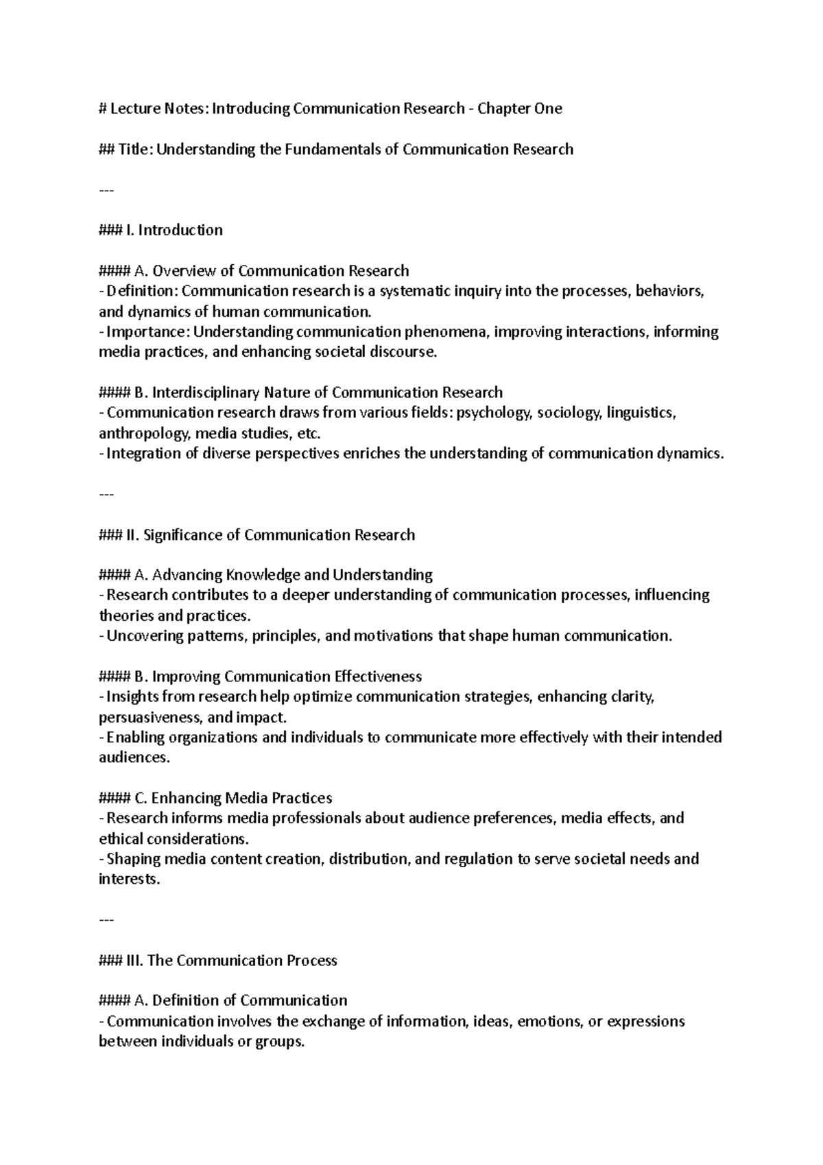 Lecture Notes: Communication Research Overview (Chapter One) - Studeersnel