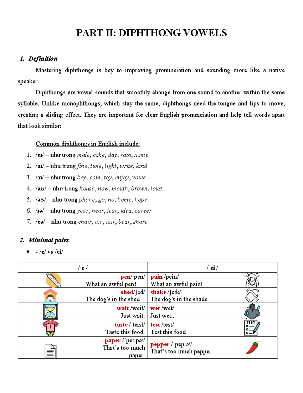 Diphthong Vowels: Mastering Pronunciation for ESL Learners - Studocu