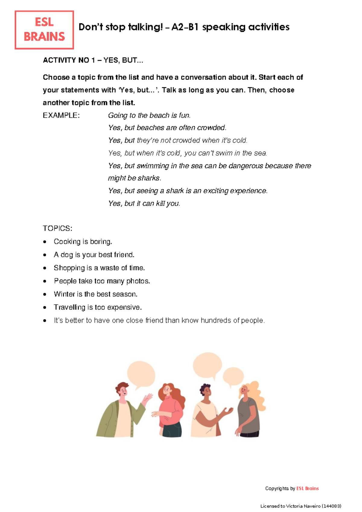 ESL Brains Don't Stop Talking: A2-B1 Speaking Activities TV 4710 - Studocu