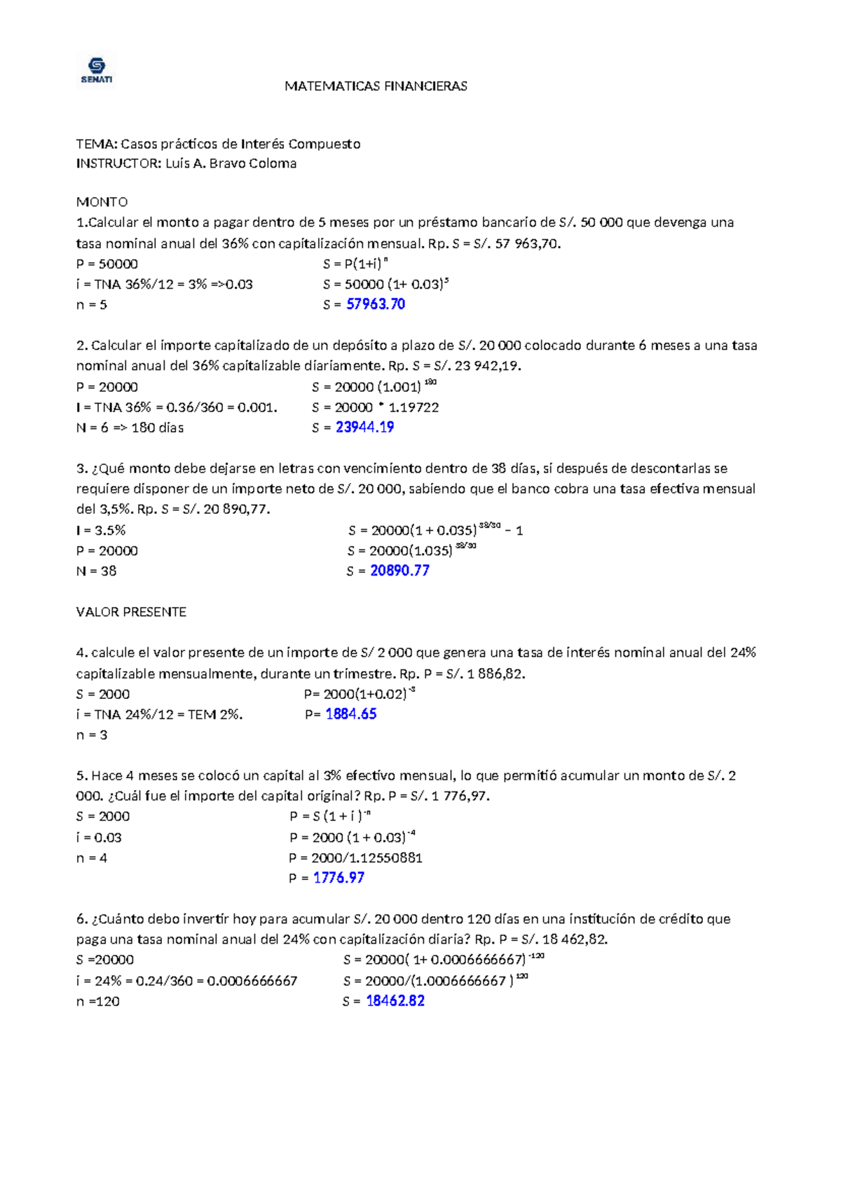 MAT 101: Casos Prácticos de Interés Compuesto - Ejercicios y Soluciones - Studocu