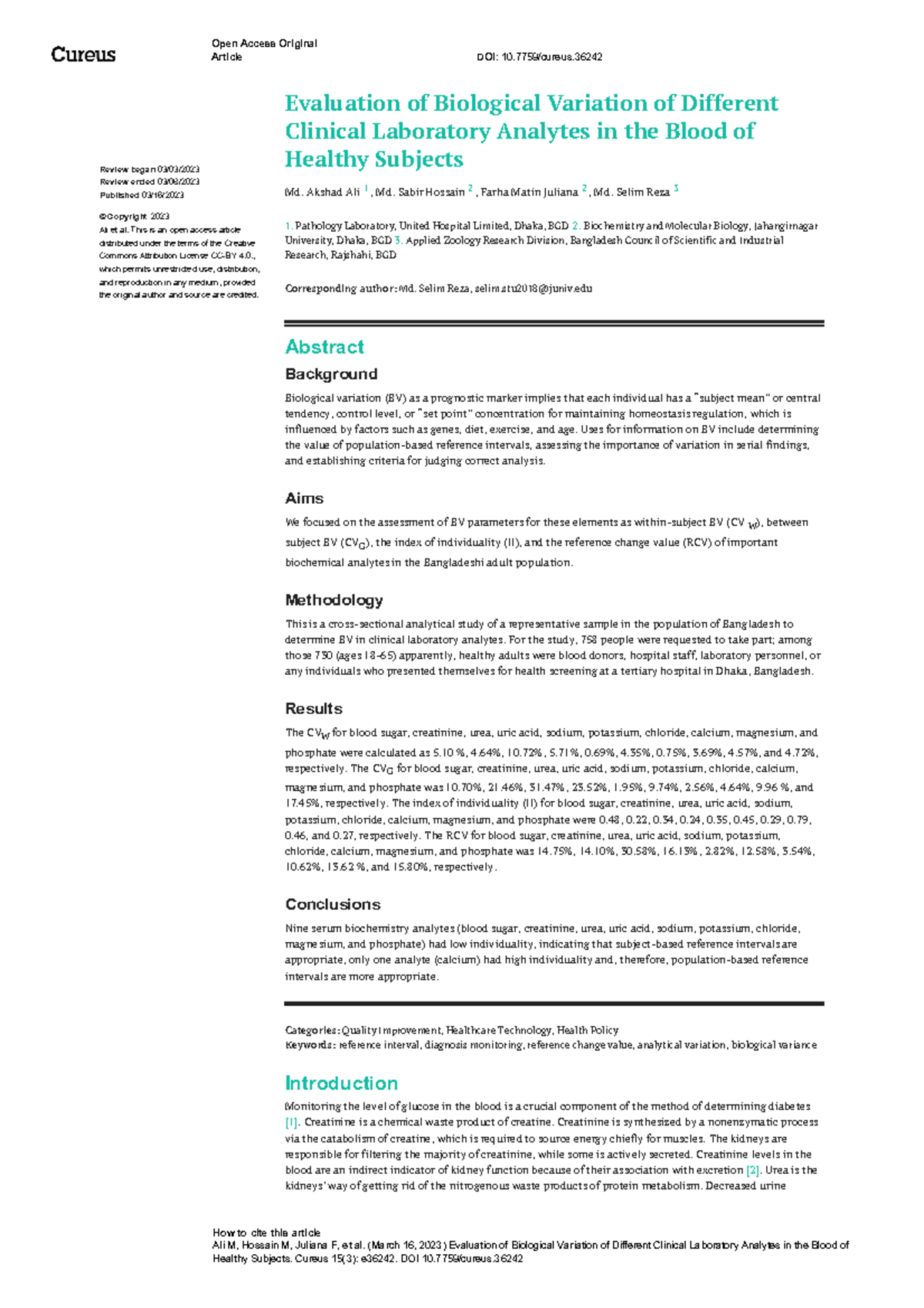 Biological Variation of Clinical Lab Analytes in Healthy Adults: A ...