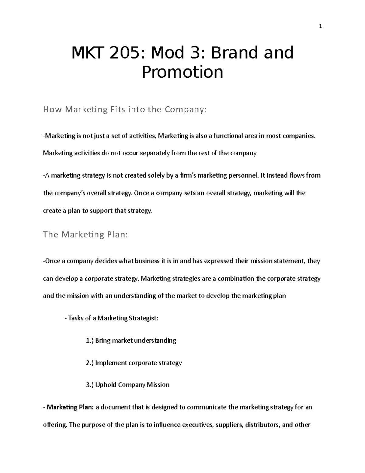 MKT 205 Module 3: Brand Strategy and Promotion Insights - Studocu