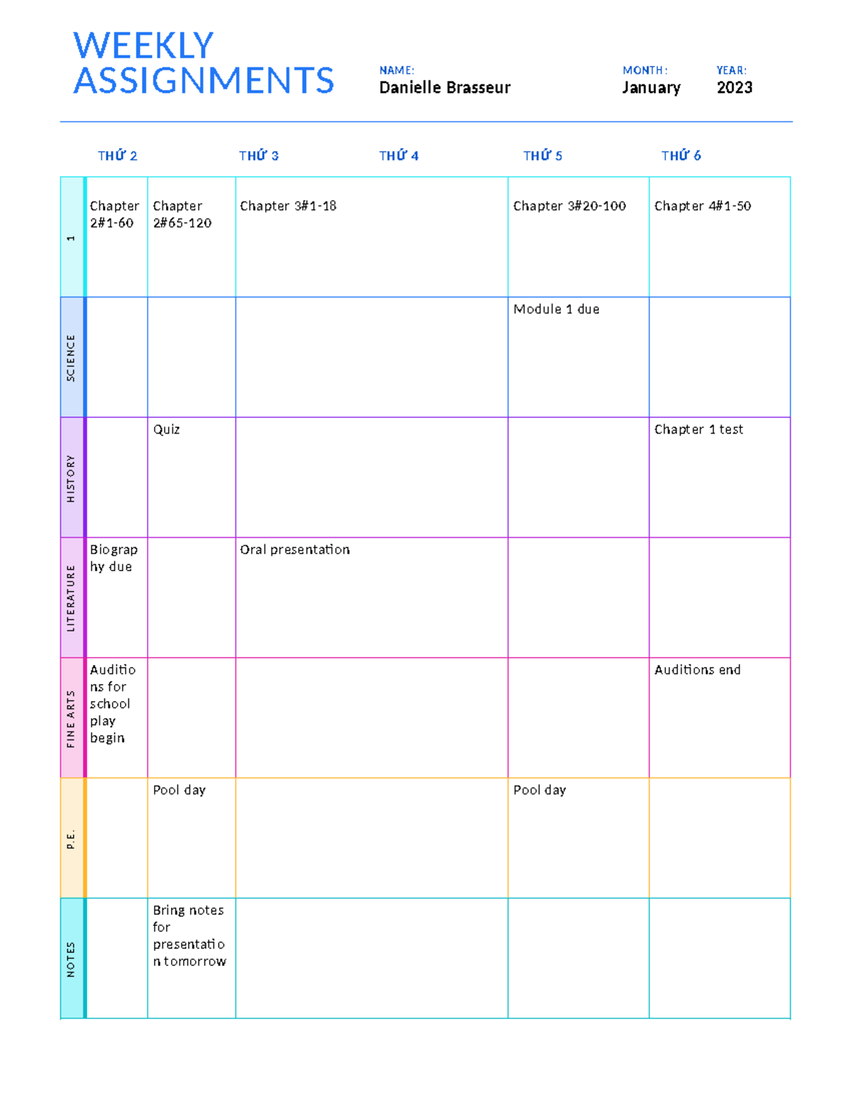 Weekly Assignments - vhj - WEEKLY ASSIGNMENTS NAME: MONTH : YEAR ...