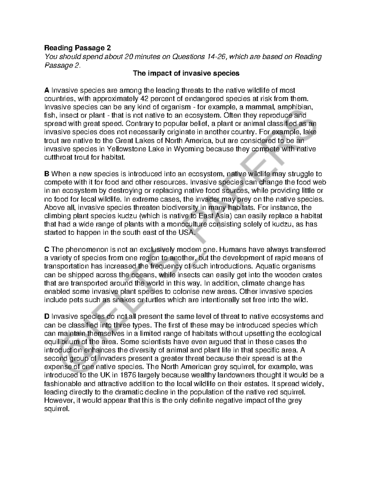 16.01.2025 Reading Passage 2: The Threat of Invasive Species - Studocu