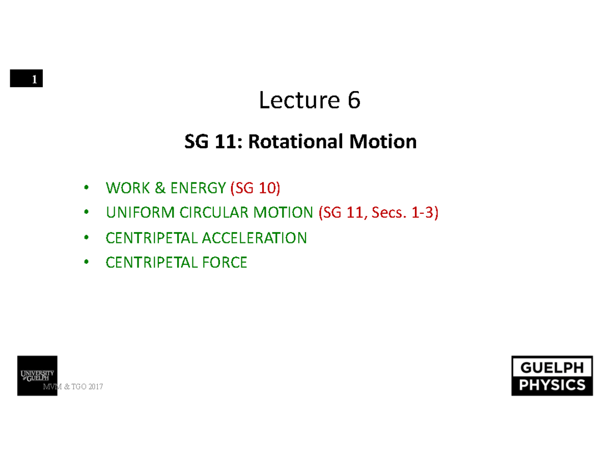Lecture 6: Rotational Motion & Work Energy - MVM TGO 2017 - Studocu