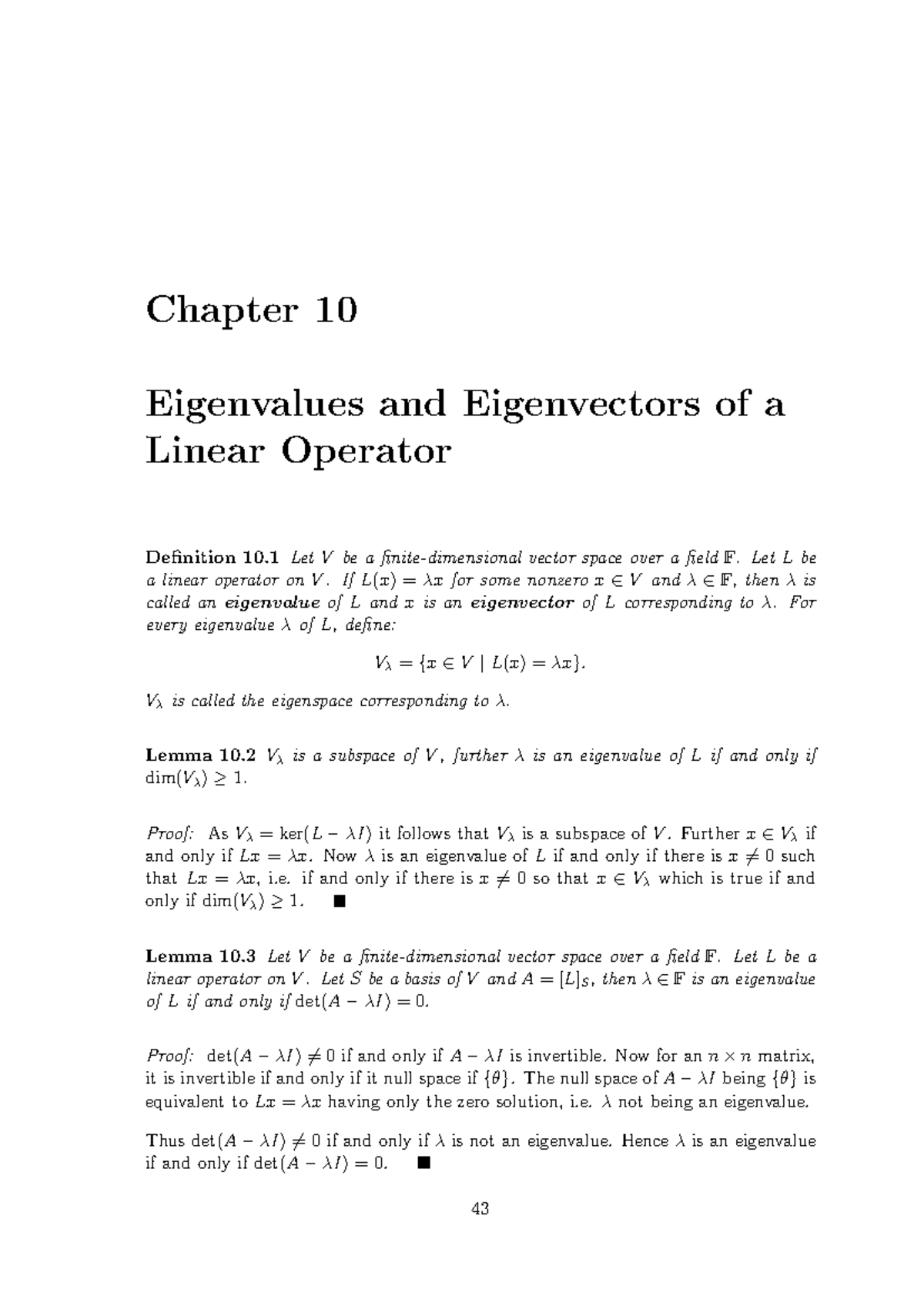 Chapter 10: Eigenvalues and Eigenvectors in LAII - Studocu