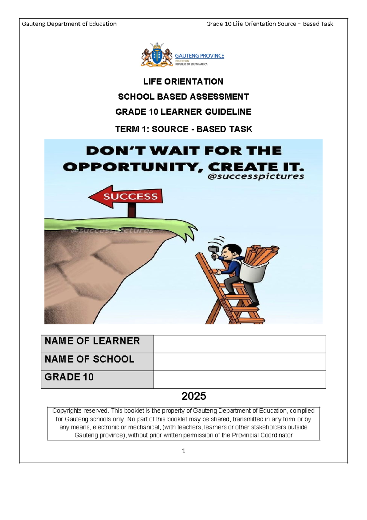 Grade 10 Life Orientation Source-Based Task Guidelines 2025 - Studocu