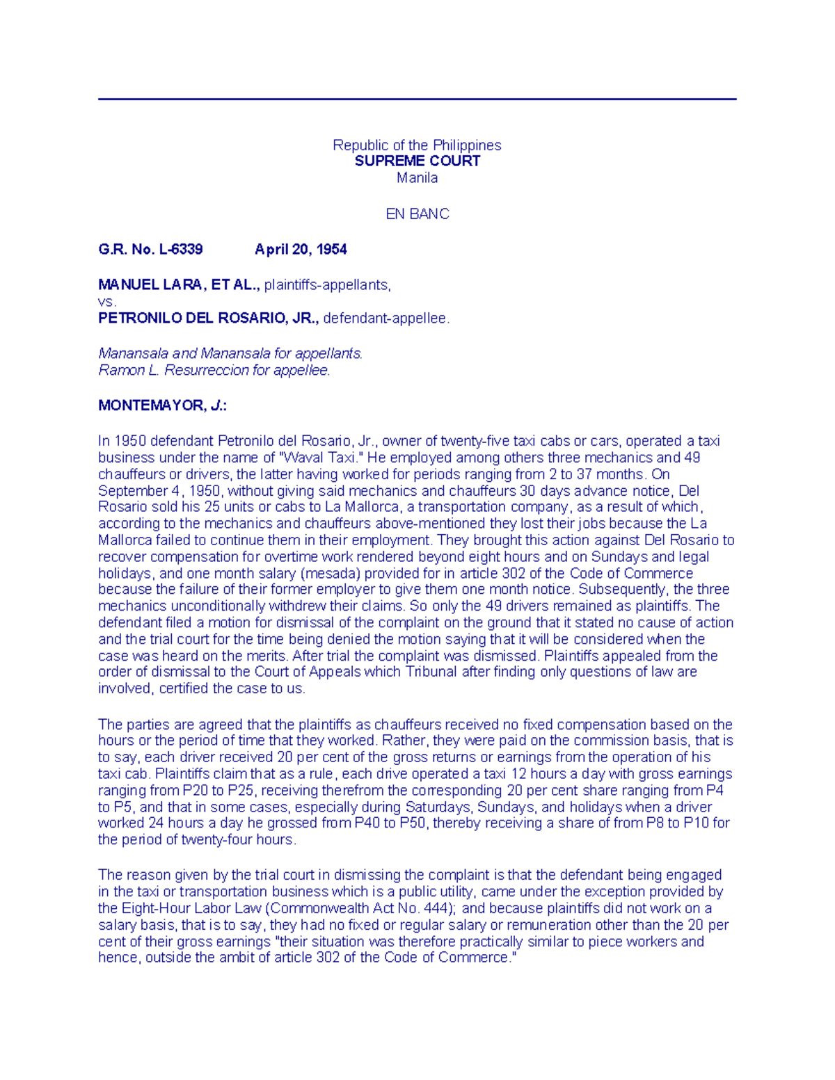Lara v. Del Rosario: Supreme Court Case G.R. No. April 20, 1954 ...
