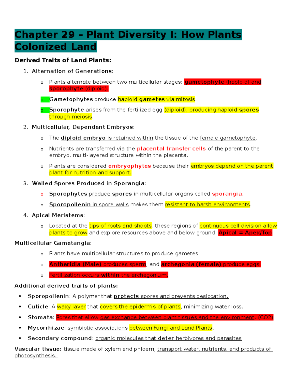 EXAM 2 BIO - Chapter 29 & 30 Notes on Plant Diversity and Evolution ...
