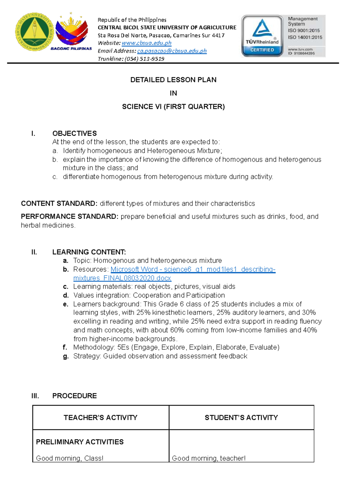 Final DLP in Science VI: Understanding Mixtures (1st Quarter) - Studocu