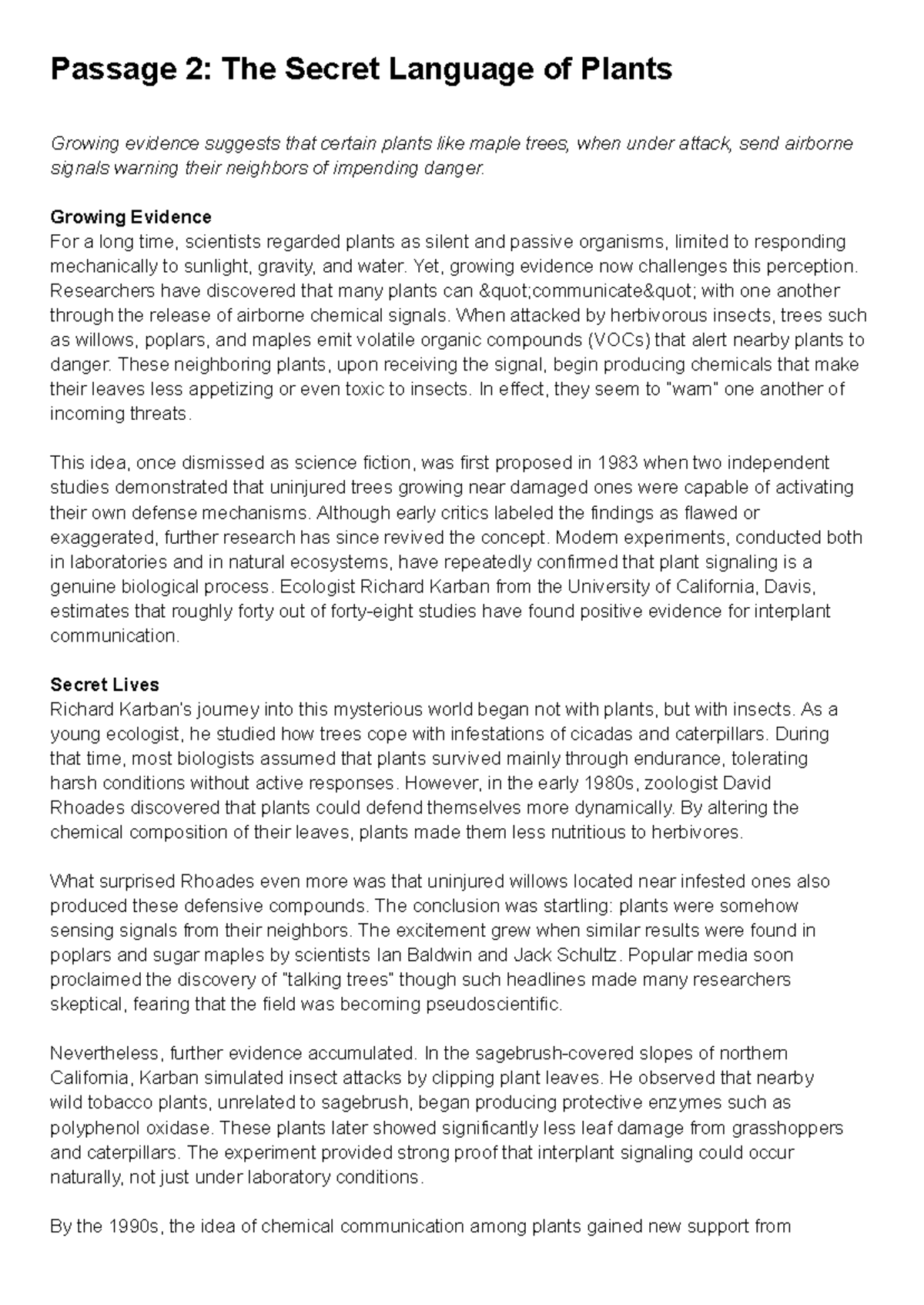 Passage 2: The Secret Language of Plants - Interplant Communication ...