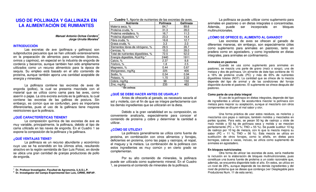 Uso de Pollinaza y Gallinaza en la Alimentación de Rumiantes - Studocu