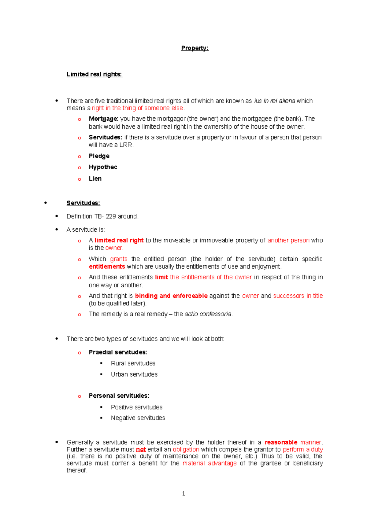 Property-Semester-2 - Study notes. - Property: Limited real rights ...
