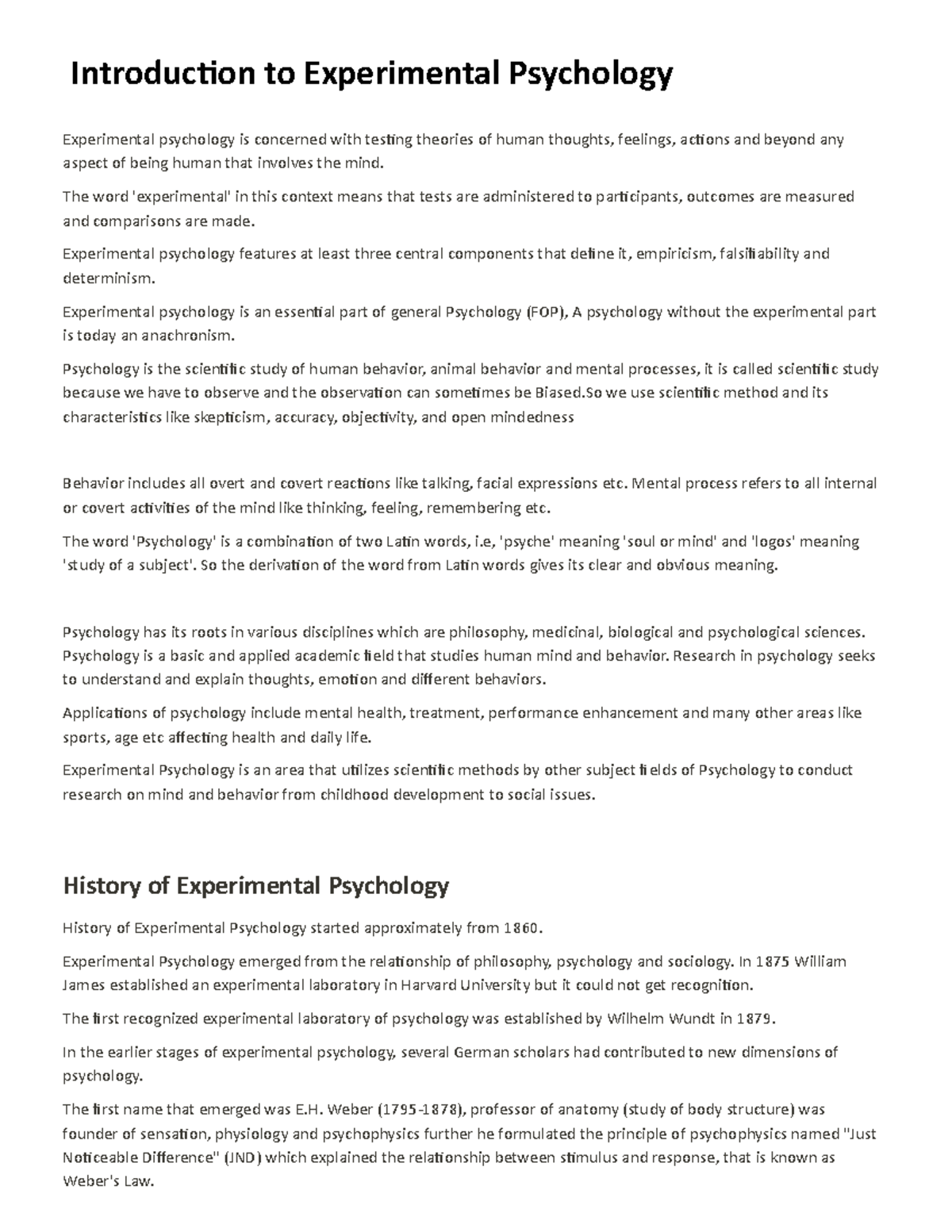 Introduction to Experimental Psychology Notes - Introduc on to ...