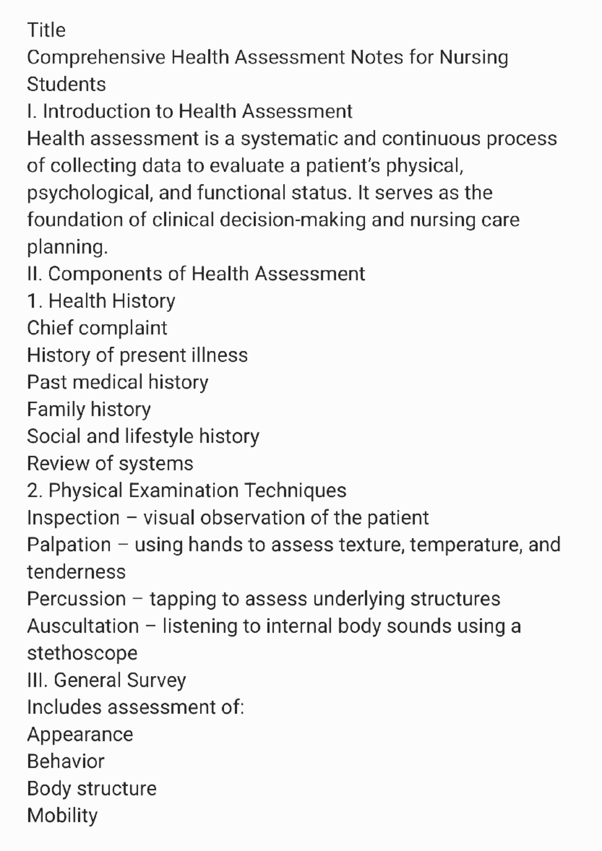 NUR 101: Comprehensive Health Assessment Notes for Nursing Students ...