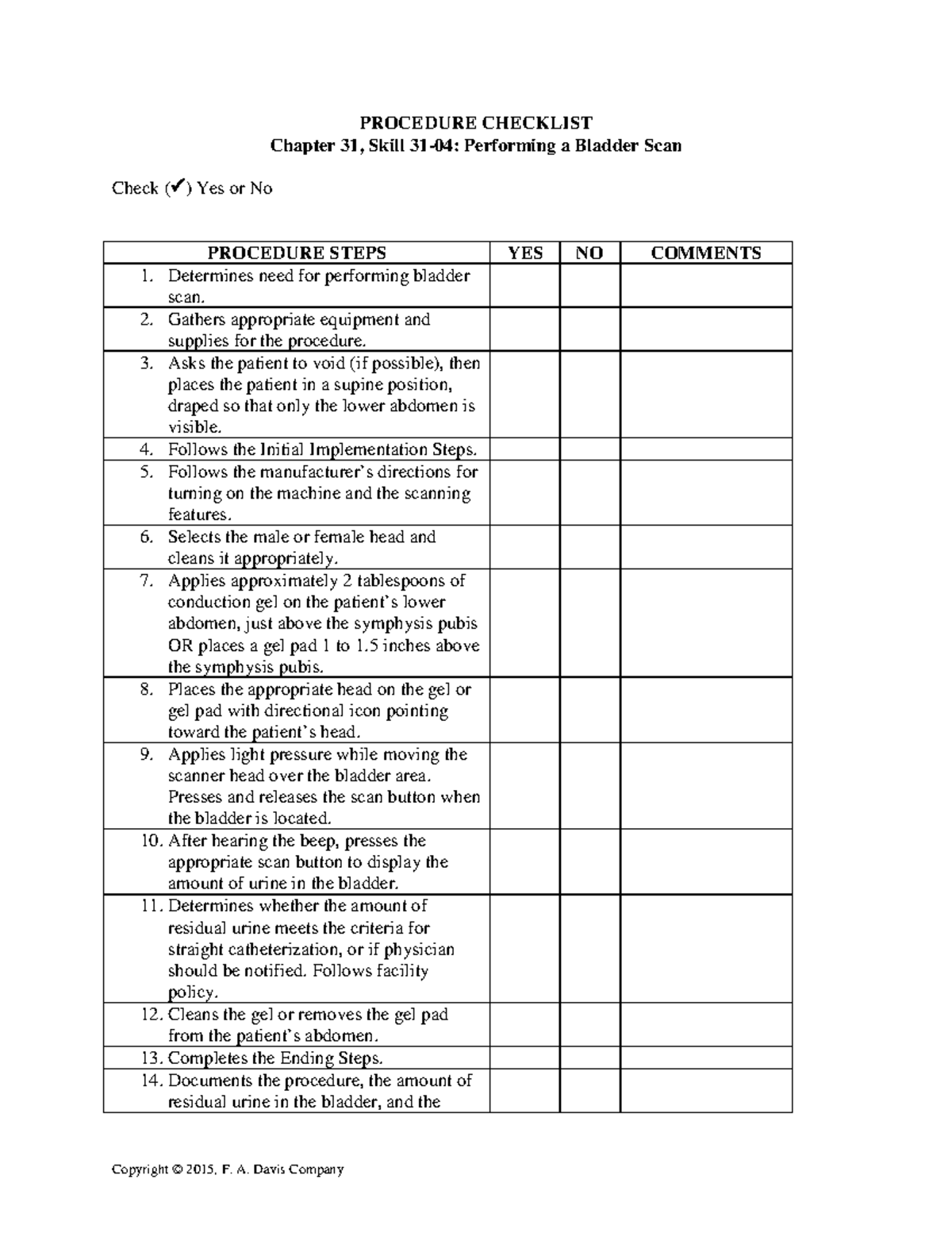 31-04 Chapter Checklist: Bladder Scan Procedure Steps - Studocu