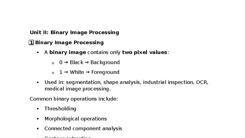 Unit II - Binary Image Processing - Unit II: Binary Image Processing 1 ...