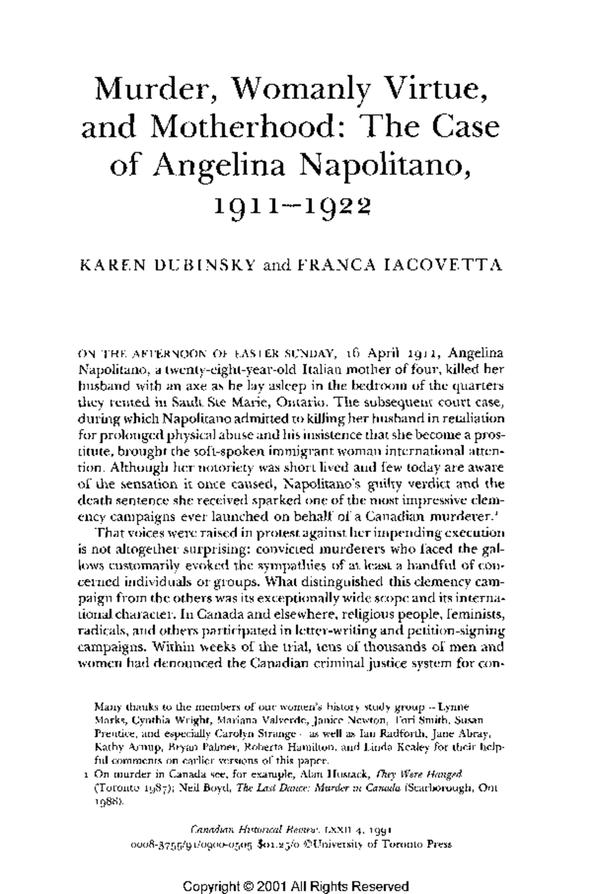 Murder, Womanly Virtue, and Motherhood: The Angelina Napolitano Case ...