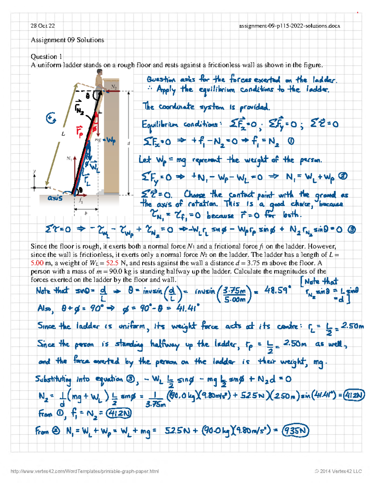 Physics 101 Assignment 09 Solutions and Force Calculations - Studocu
