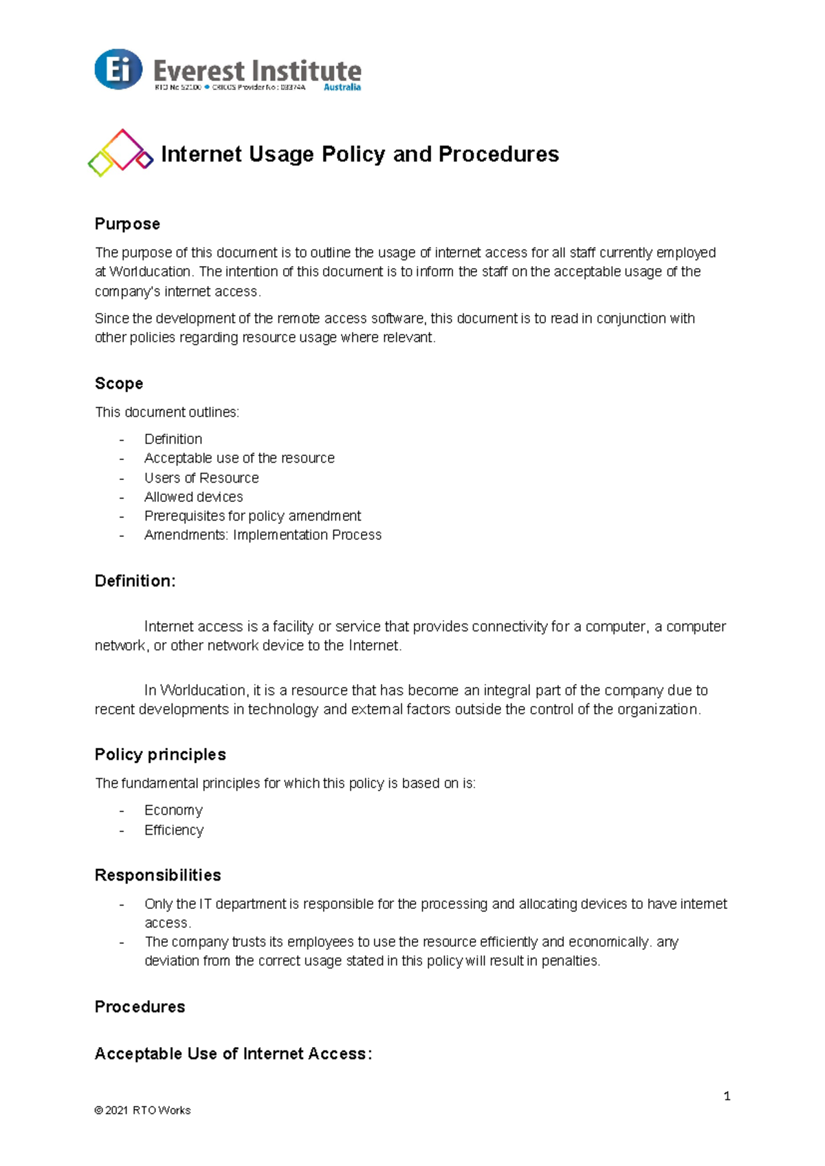 Section 2 - Internet Use Policy & Procedures for Staff Compliance - Studocu