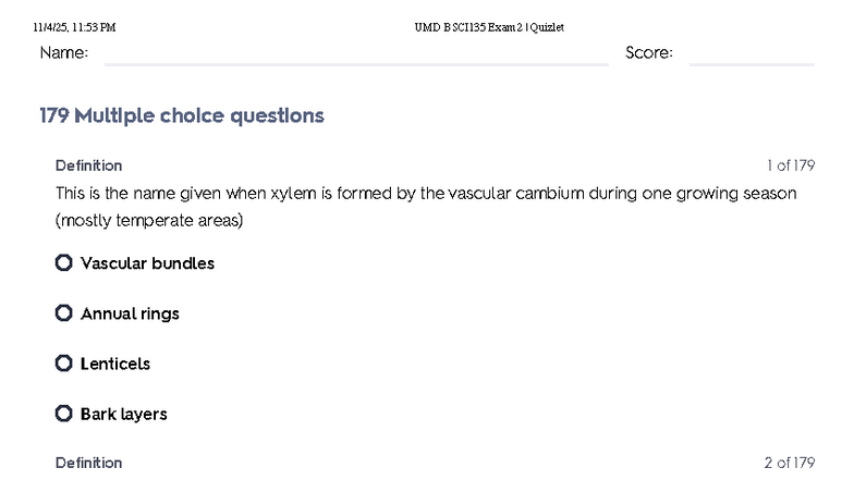UMD BSCI135 Exam 2 Quizlet: Multiple Choice Questions Review - Studocu