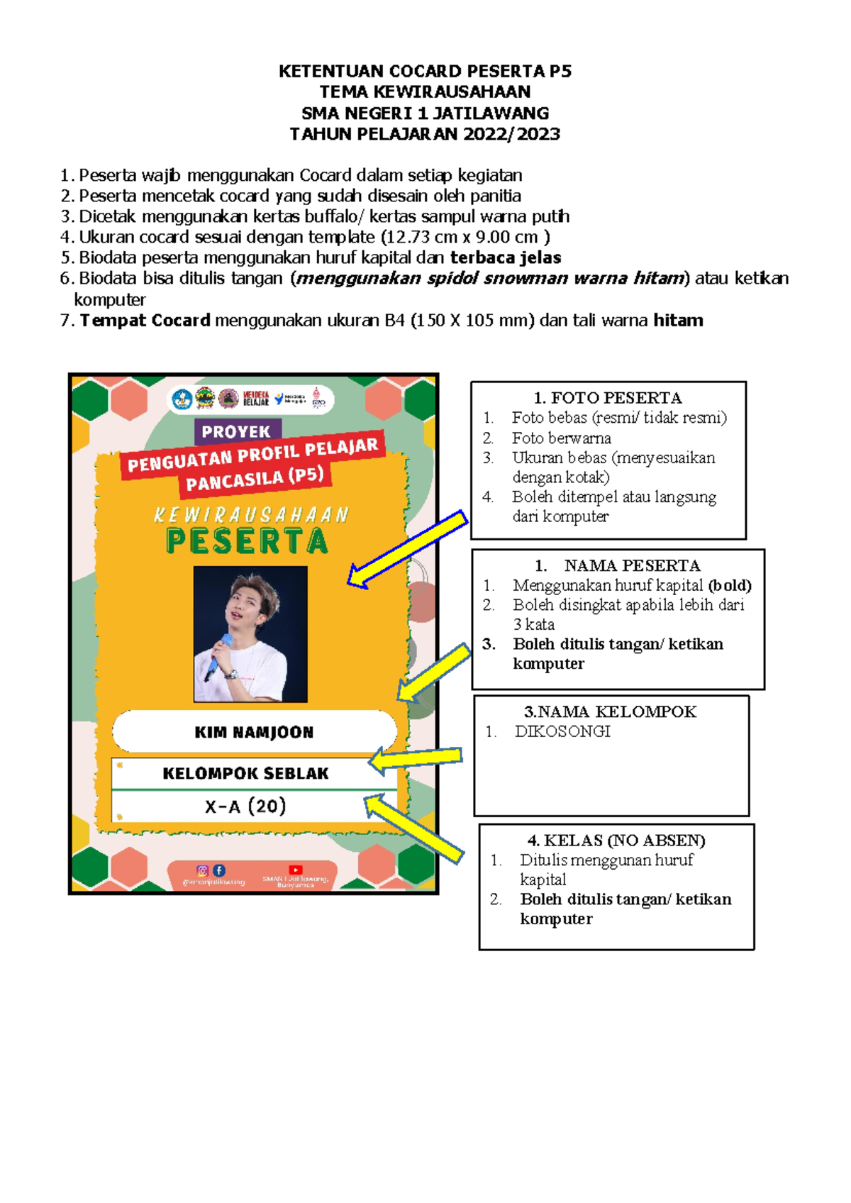 Cocard Peserta P5 Kewirausahaan - Ketentuan dan Template 2022/2023 ...