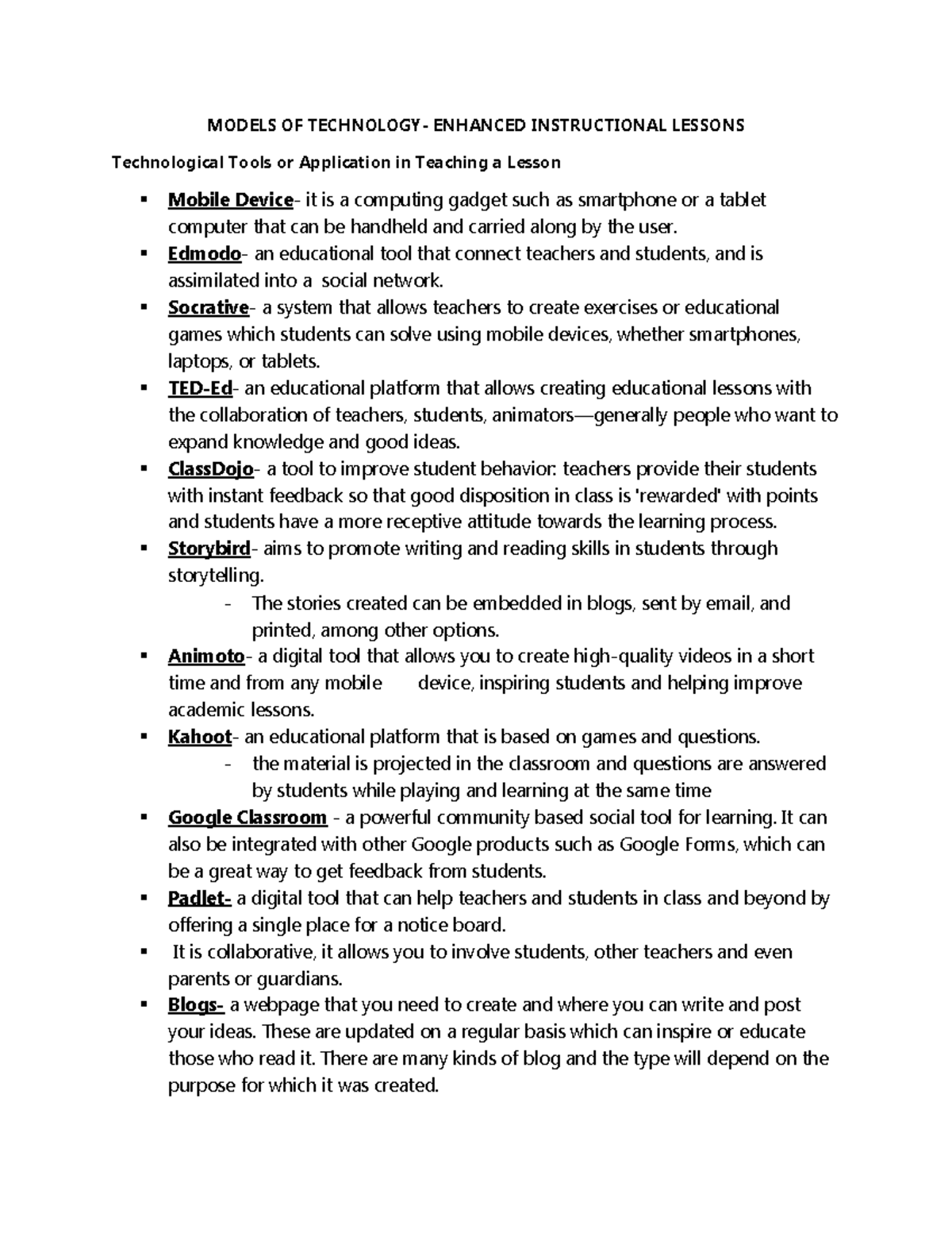 Models of Tech-Enhanced Instructional Lessons for Effective Teaching ...