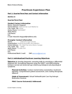 NRNP 6665 Week3 Assignment 2 - Week 3 Assignment 2: Study Plan Student ...