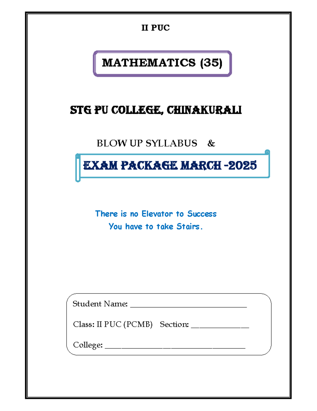 II PUC MATHEMATICS (35) STG PU COLLEGE MARCH 2025 EXAM PACKAGE - Studocu