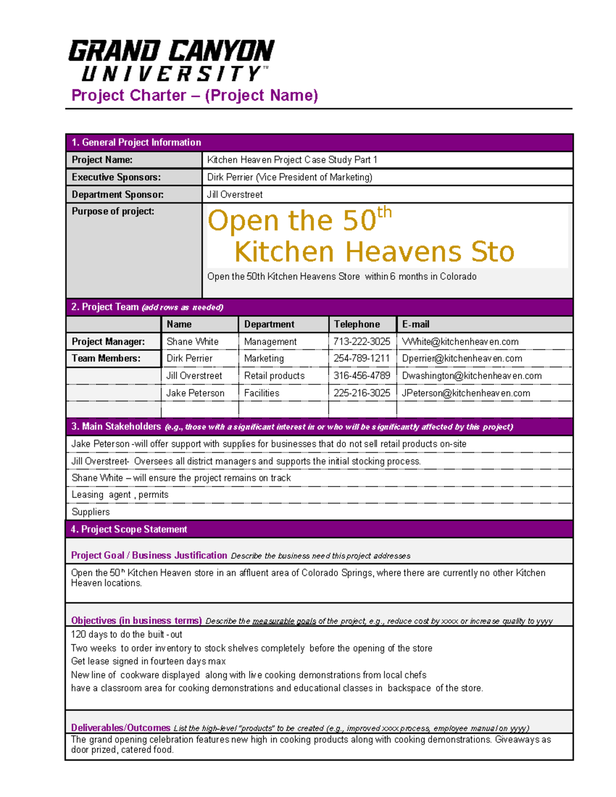 MGT 440 RS T3 Kitchen Heaven Project Charter Case Study Part 1 - Studocu