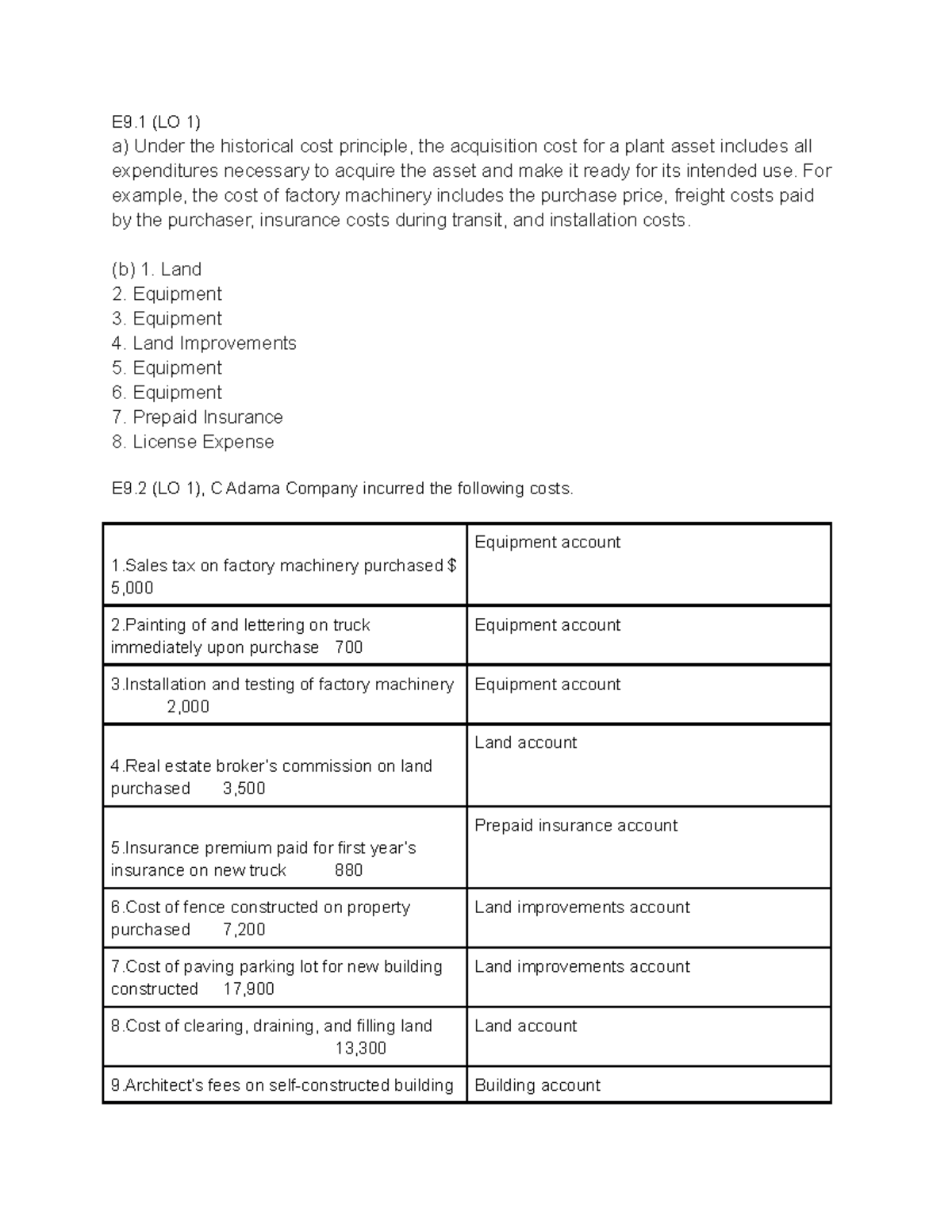 Week 9 accounting - chapter 9 - E9 (LO 1) a) Under the historical cost ...