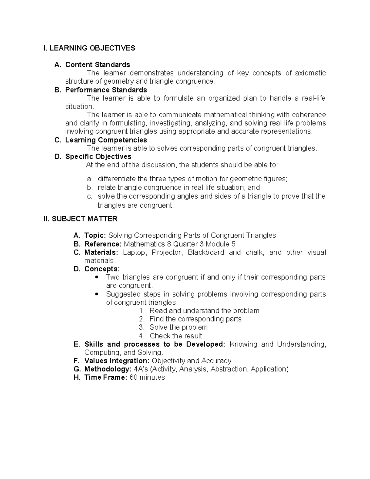 Cpctc Lesson Plan: Solving Corresponding Parts of Congruent Triangles ...