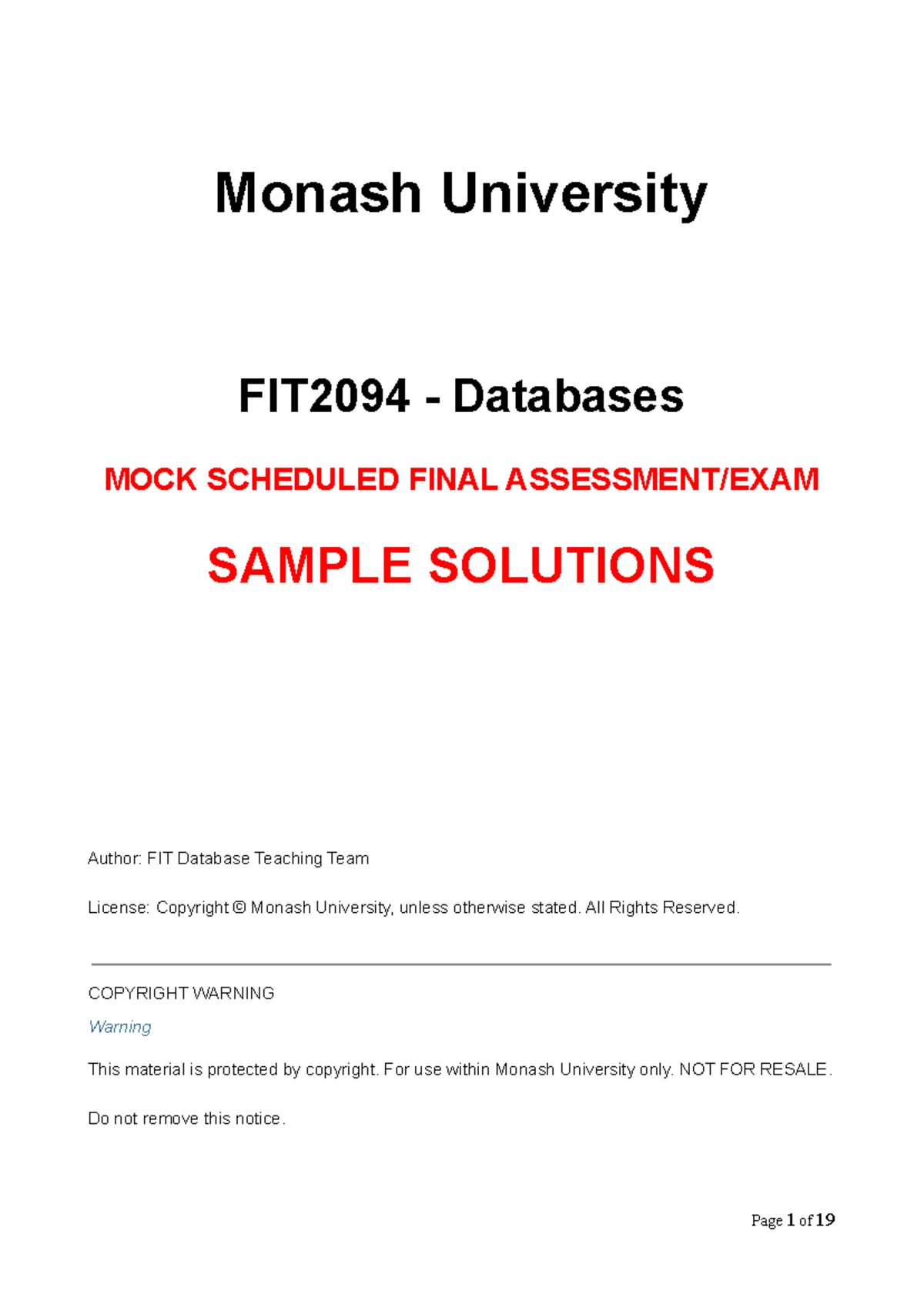 FIT2094 Sample Exam Solutions - FIT2094 - Monash - Studocu