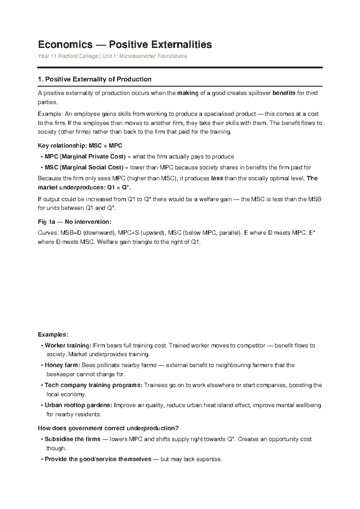 Year 11 Economics: Positive Externalities Overview - Studocu