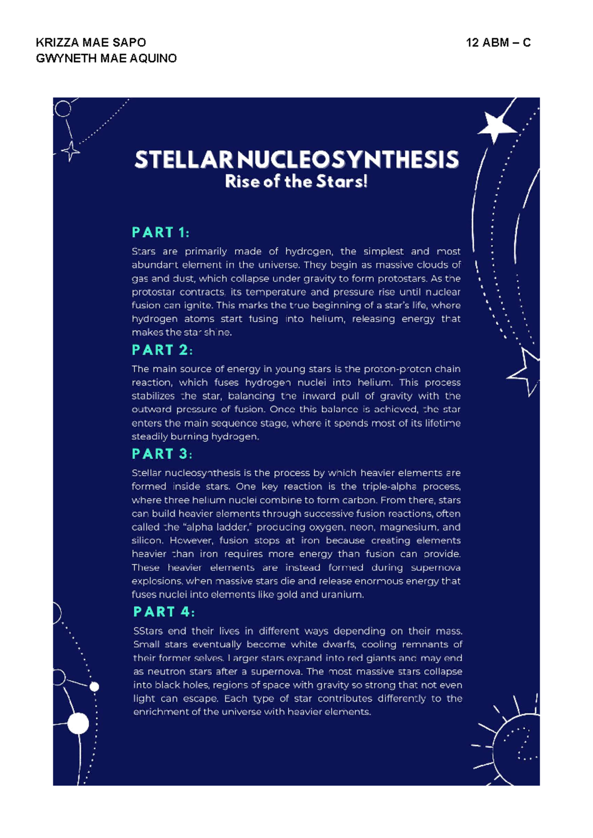 Stellar Nucleosynthesis: The Life Cycle of Stars - PHYS 101 - Studocu
