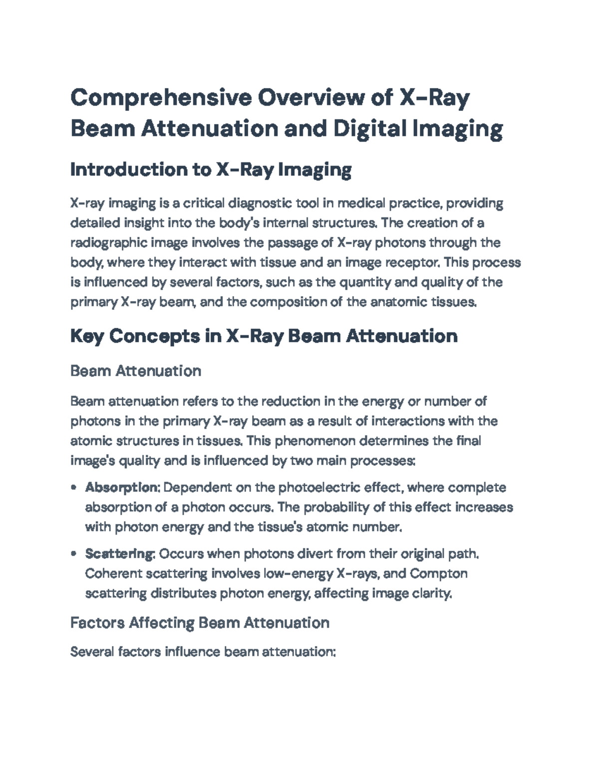 X-Ray Beam Attenuation and Digital Imaging Overview for Medical ...