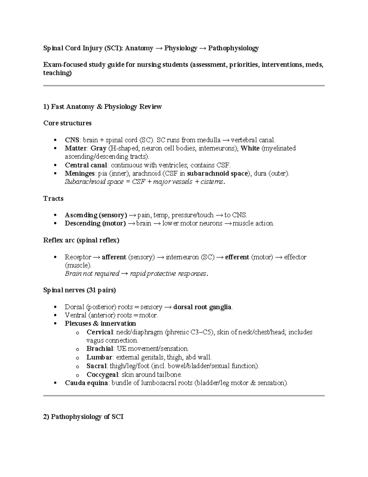 Spinal Cord Injury (SCI) Study Guide: Anatomy, Pathophysiology ...