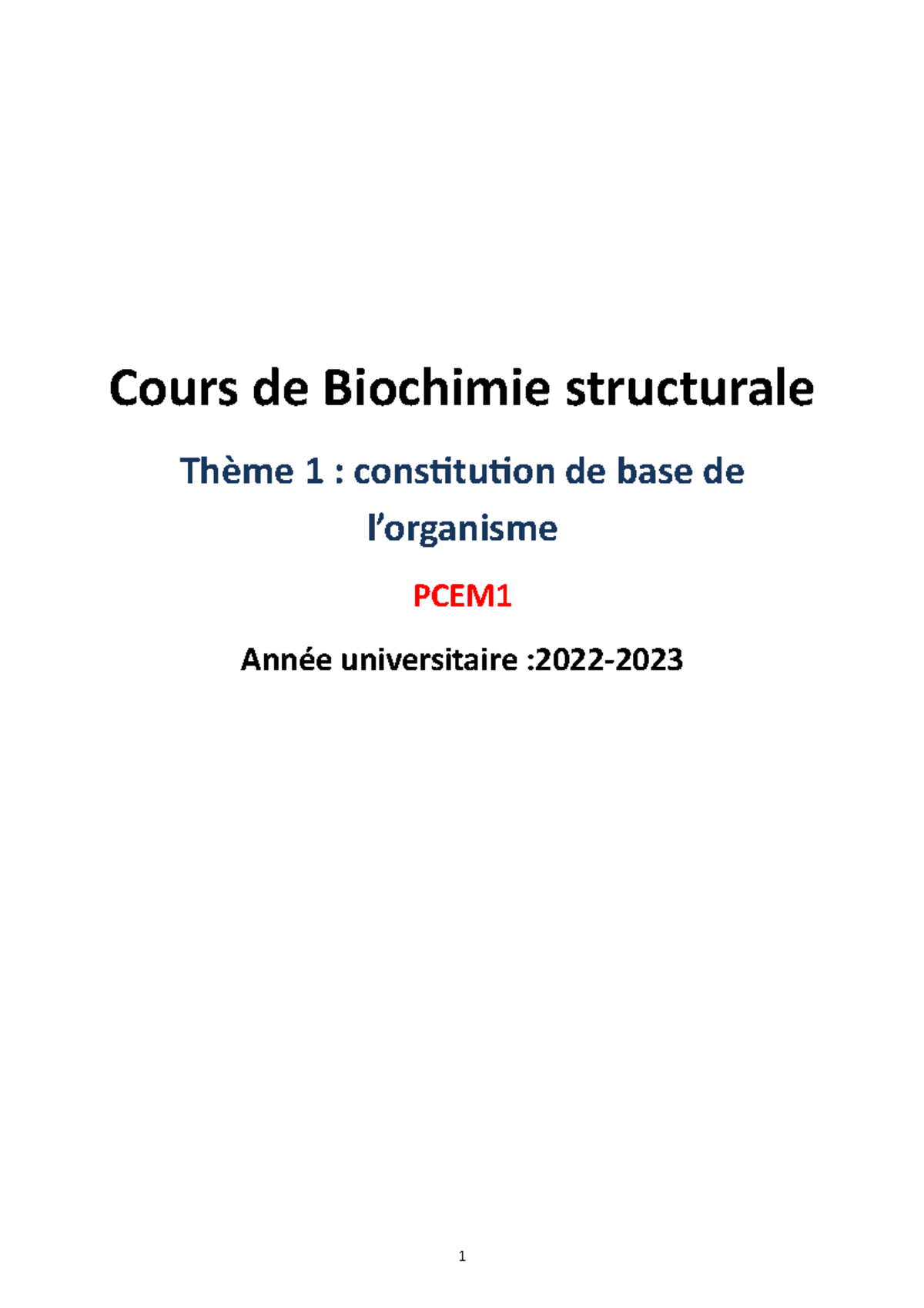Polybiochimie 2023 S1 PCEM1 - Notes Cours Structure Biochimique - Studocu