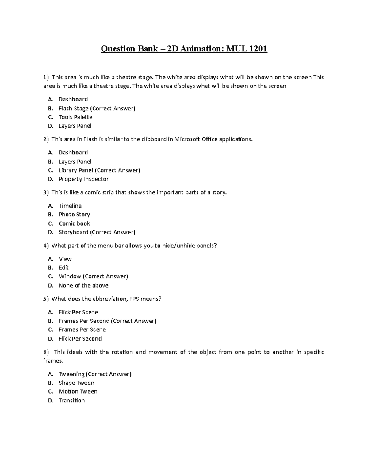 Flash Objective type Questions and Answers - Question Bank – 2D ...