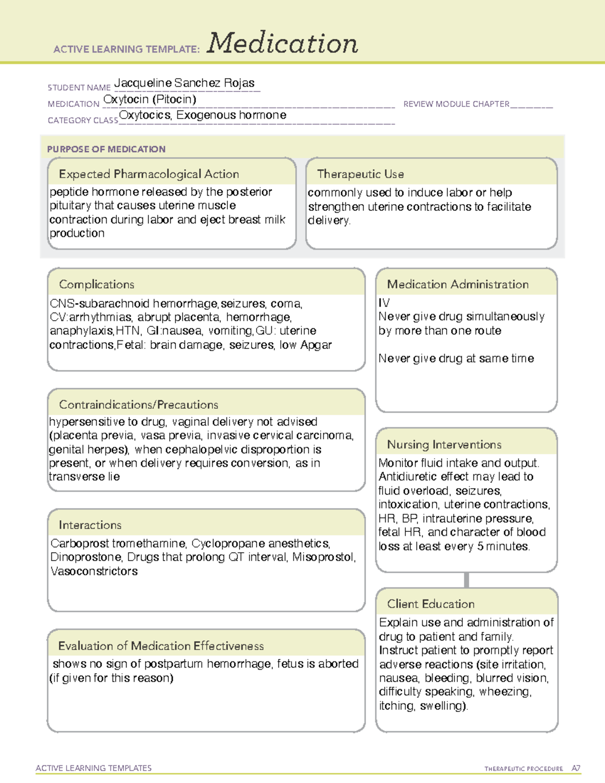 ACTIVE LEARNING TEMPLATE: Oxytocin (Pitocin) Med Review - Med Surg ...